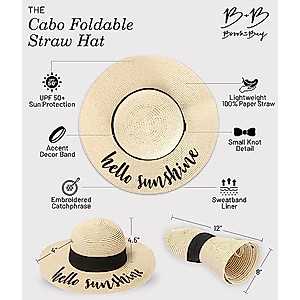 Brook + Bay Embroidered Summer Hats for Bachelorette Party - Floppy Sun Hats for Bridal Shower - Women Beach & Vacation Hat Hello Sunshine