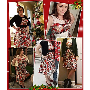 UNIFACO Women Plus Size Christmas Dress Sleeveless High Waist Lace Round Neck Funny Color Bulb Print Flared Swing Aline Black Dress