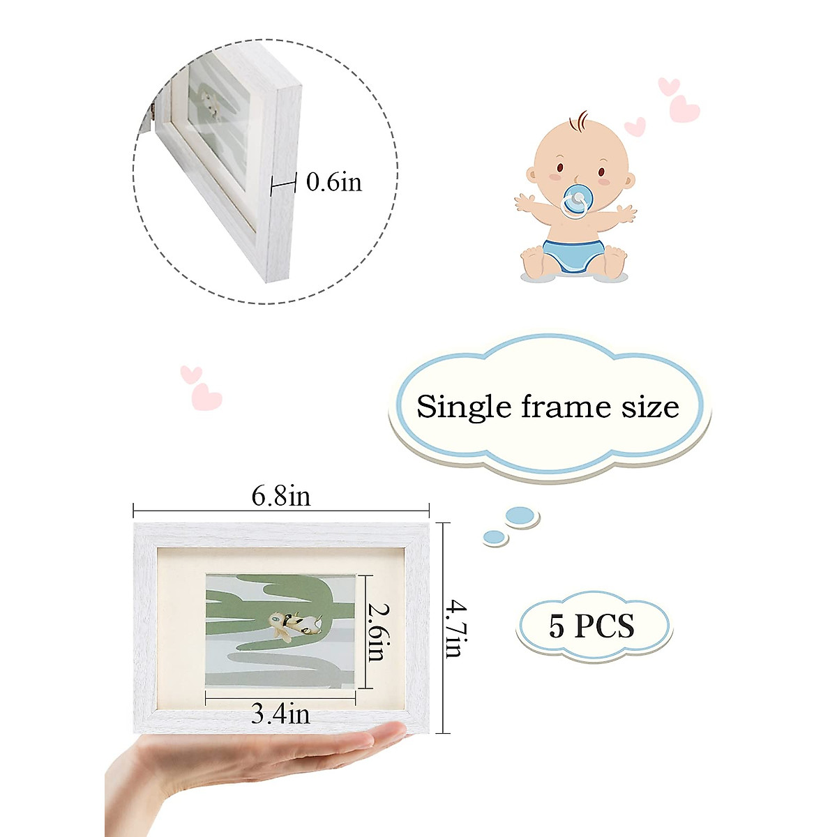 5 Folding Sonogram Picture Frame for Expecting Parents- 4.7" × 6.8" Baby Ultrasound Picture Frame Natural Wood Sonogram Pregnancy Frame Baby First Photo Frame for Pregnant Mom Gifts, Nursery Decor