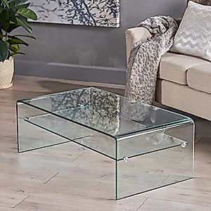 Christopher Knight Home Salim 12mm Tempered Glass Coffee Table, Clear, 39.5 in x 21.7 in x 14 in