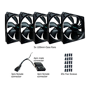 APEVIA CF512S-BK 120mm 4pin & 3pin Black Silent Case Fan (5-pk)