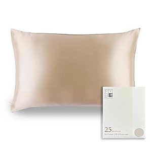 MYK Silk 25 Momme Luxury Mulberry Silk Pillowcase, Oeko-TEX Certified, Hypoallegernic, Hair and Skin Care, Curly Friendly Essentials, Beige, Standard
