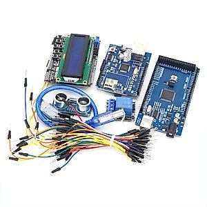 Mega 2560 r3 for arduino kit + HC-SR04 +breadboard Cable + Relay Module+ W5100 UNO Shield + LCD 1602 Keypad Shield
