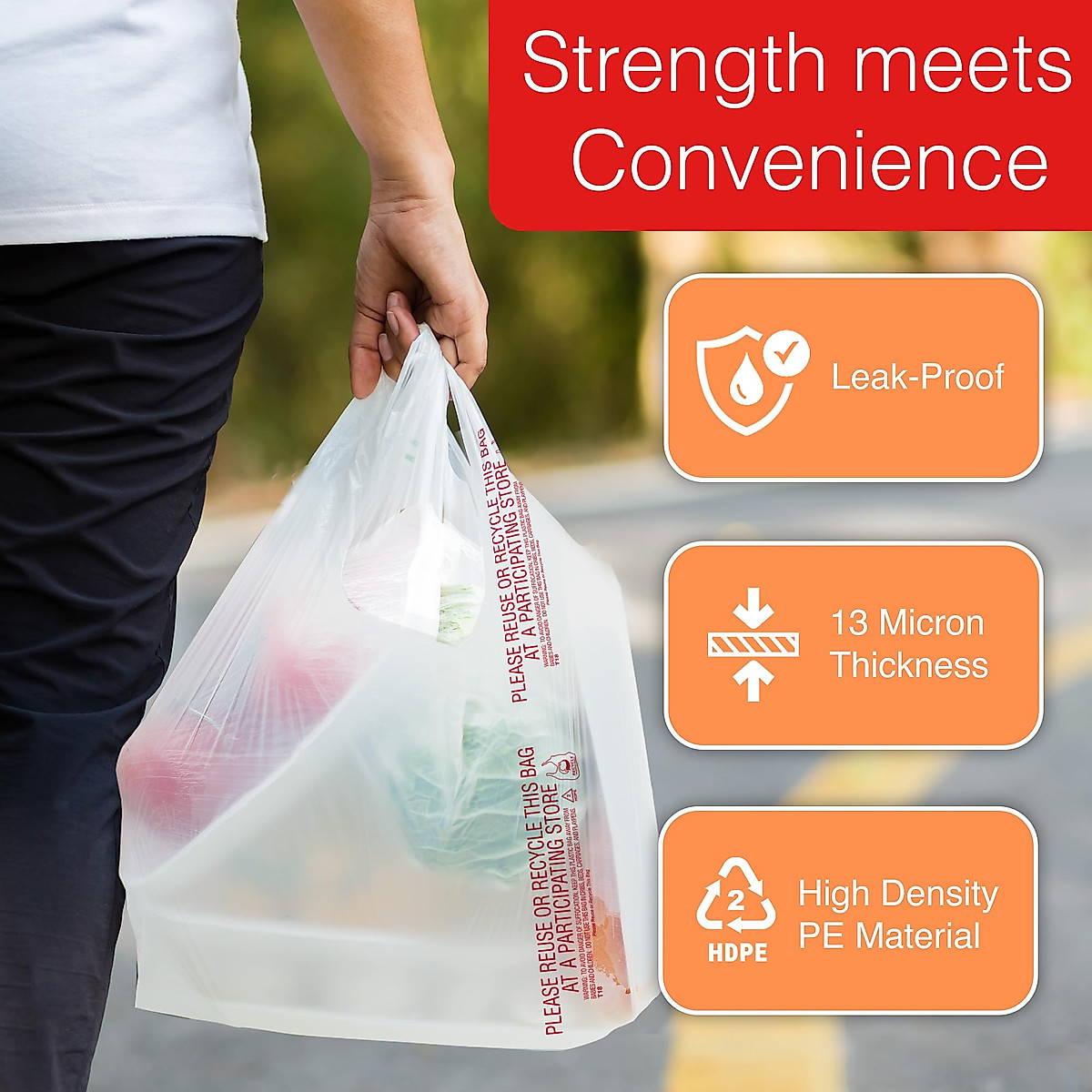 Reli. T-Shirt Bags (300 Count) Plastic Bags - Bulk Grocery & Shopping - White T-Shirt Sacks in Bulk (11.5" x 6.5" x 21")