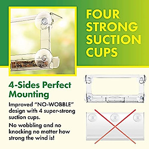 D.F. Omer Window Bird Feeder with 3 Section Tray and Roof Cover, Weatherproof Outdoor Suction Cup Hanger Acrylic Plastic Bird Feeder , Clear