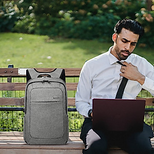 SLOTRA Laptop Backpack, 15.6 Inch Anti Theft Slim Laptop Backpack with USB Charging Port, Water Resistant Business Laptop Backpack for Men/Women, Durable College School Backpack Grey