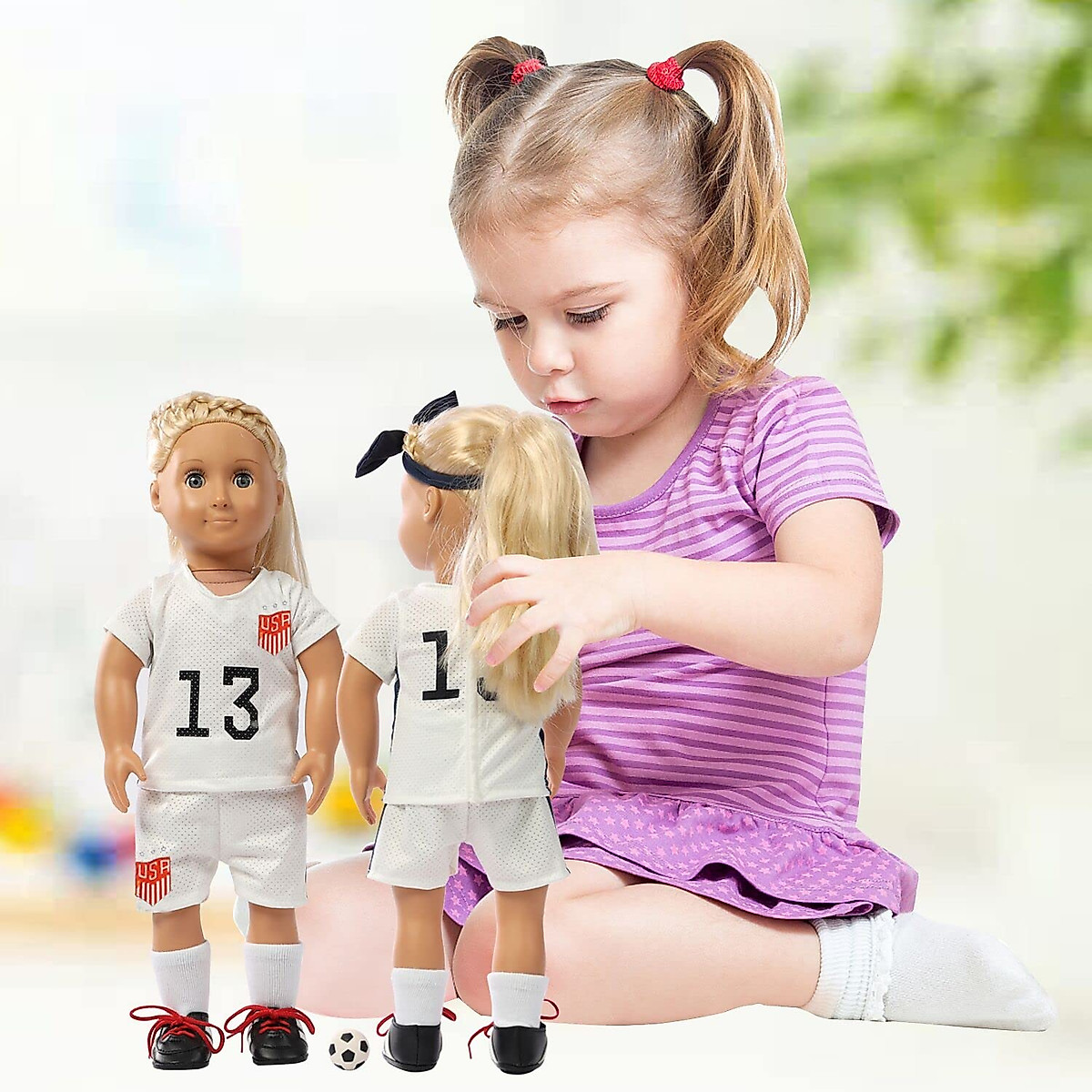 American Doll Soccer clothes-18 inch Dolls Clothes accessories-18” Doll Clothes, Headbands, Socks, Shoes, Football, etc-Children's Day, Christmas, for Aged 2-12