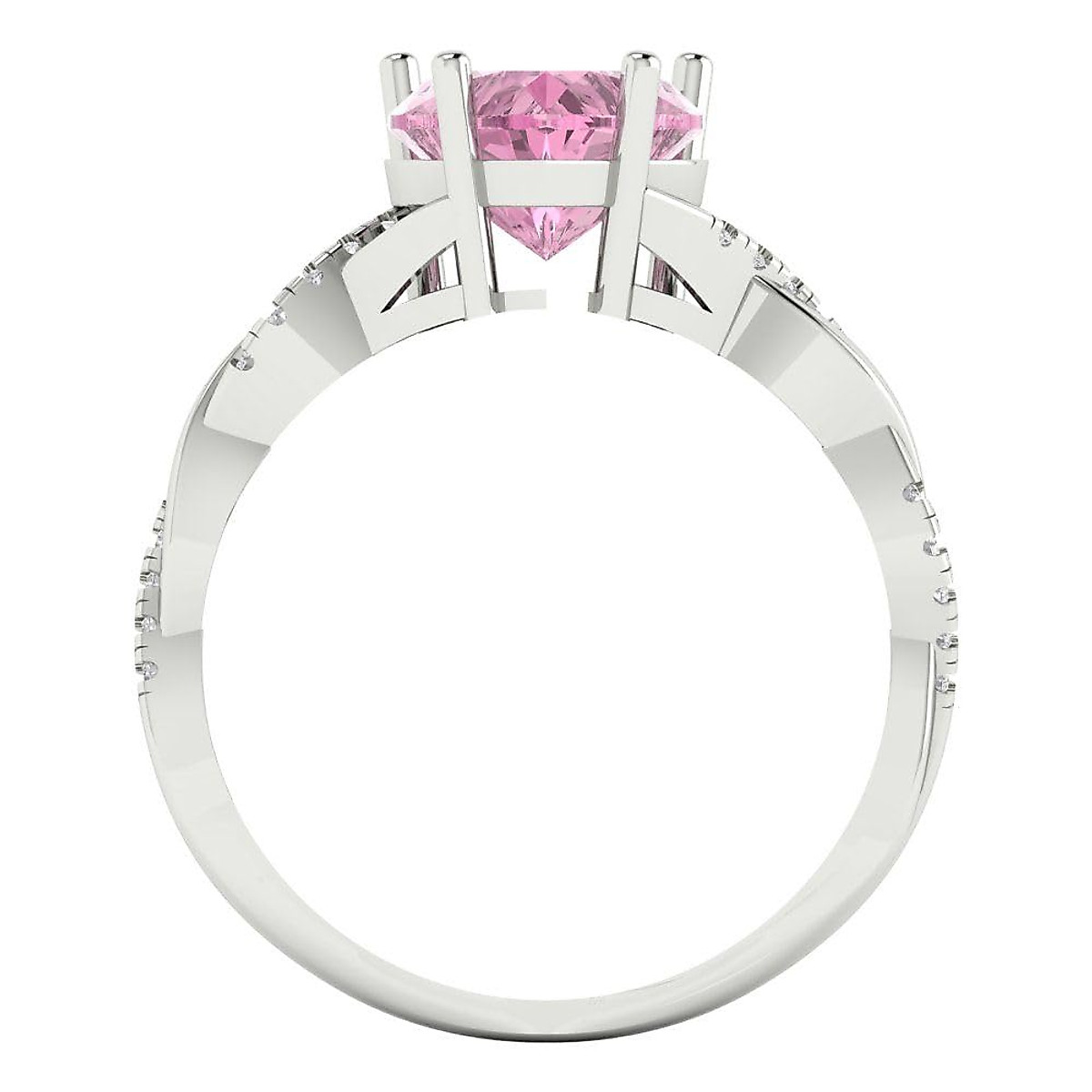 Clara Pucci 2.16ct Heart Cut Criss Cross Twisted Solitaire Halo Pink Diamond VVS1 Designer Modern Statement Ring 14k White Gold