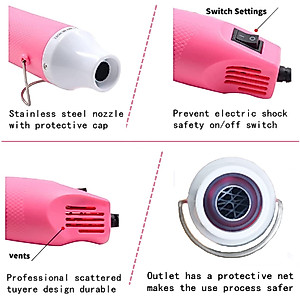 Heat Gun for Crafts, Mini Heat Gun for Epoxy Resin, 300W Portable DIY Acrylic Resin Craft, Dryer Crafts Heat Tool for Cup Turner, Shrink Wrapping, Crafts Embossing, Resin Bubble Remover (Pink)
