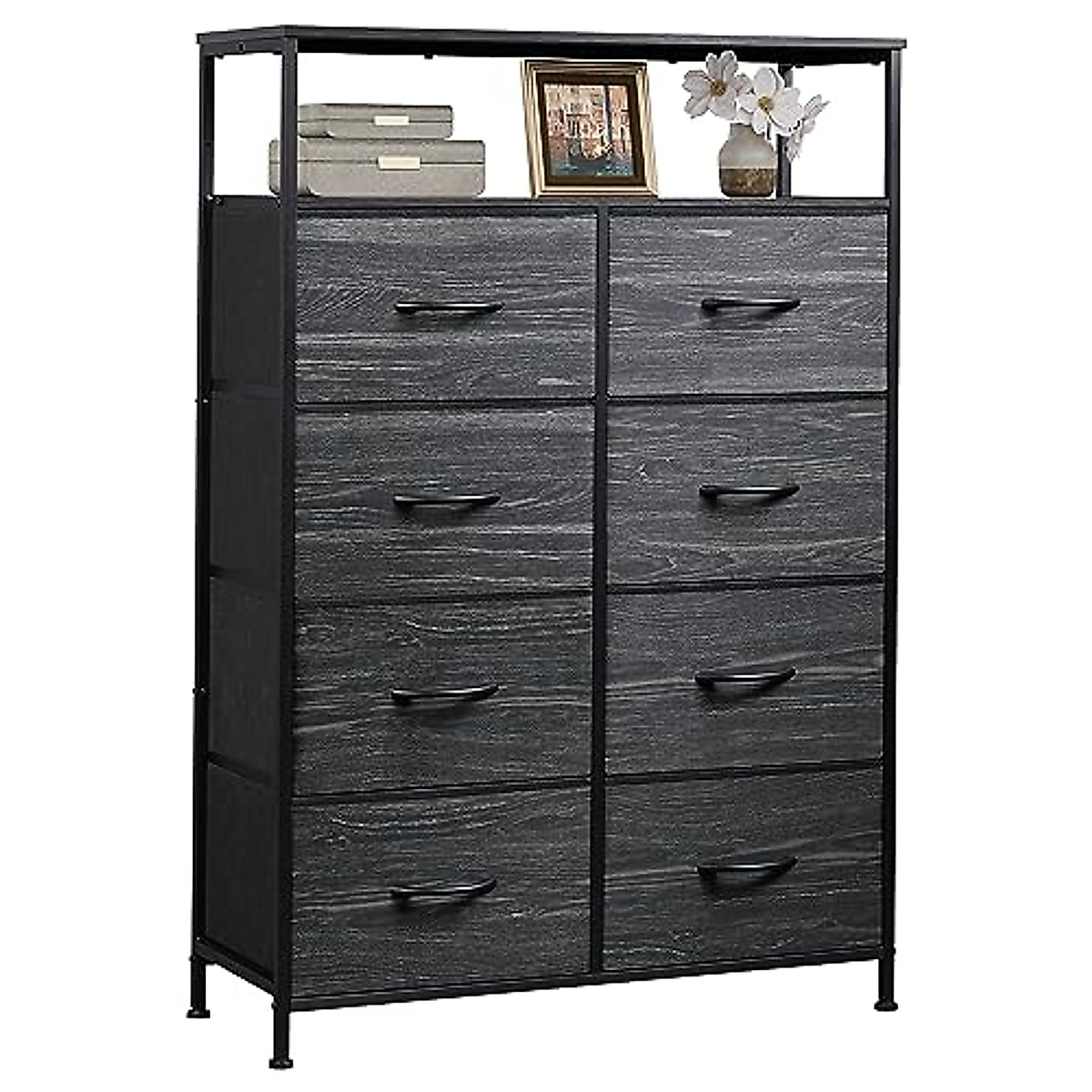 WLIVE Fabric Dresser for Bedroom, Storage Drawer Unit,Dresser with 8 Deep Drawers for Office, College Dorm, Charcoal Black Wood Grain Print