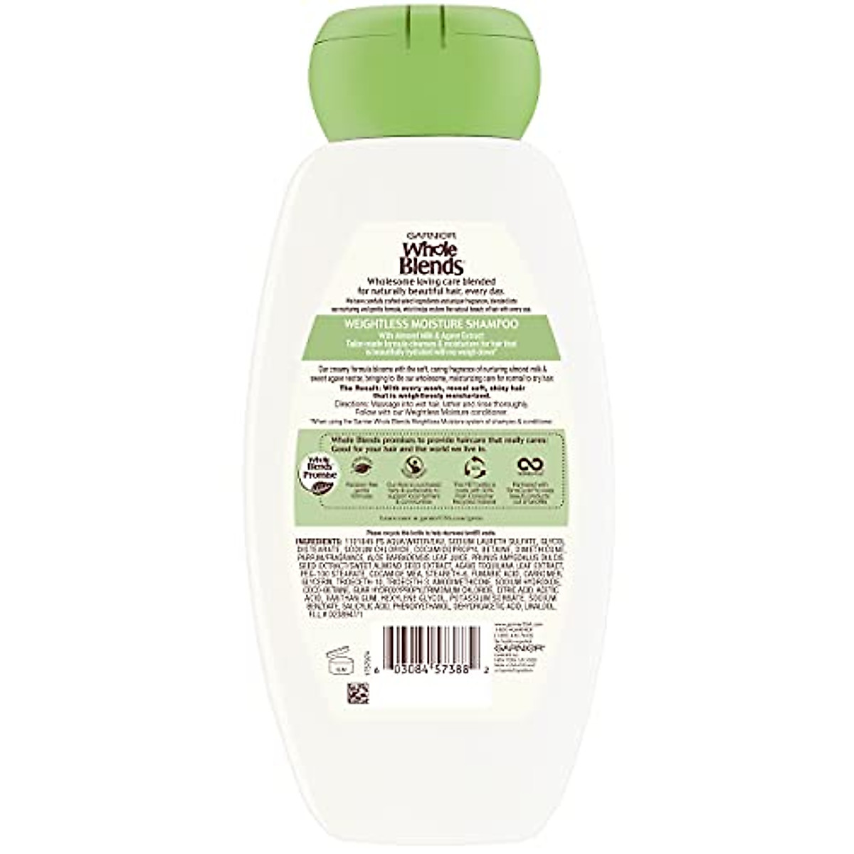 Garnier Whole Blends Nurturing Almond Milk and Agave Extract Weightless Moisture Shampoo for Normal to Dry Hair, Paraben Free, 12.5 fl. oz.