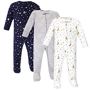Hudson Baby Unisex Baby Cotton Sleep and Play, Navy Stars Moons, 3-6 Months