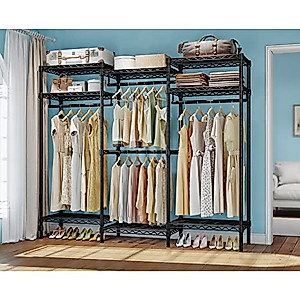 VIPEK V5i Garment Rack Heavy Duty Clothes Rack, Bedroom Armoires Portable Wardrobe Closet Freestanding Clothing Rack with 8 Adjustable Shelves& 4 Hang Rods, 68.9" L x 15.7" W x 76.4" H, Black