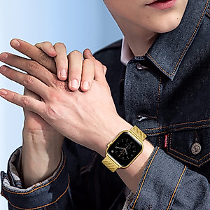 ZXCASD Metal Bands Compatible with Apple Watch Band 38mm 40mm 41mm Women Men,Gold Loop Adjustable Mesh Strap for iWatch Series 9 8 7 6 5 4 3 2 1 SE