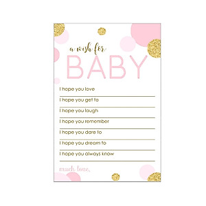 Pink and Gold Wishes for Baby, 20 Pack – Cute Words of Wisdom for Baby Girl, Baby Shower Game Planning, Guest Book Alternative, Parents Keepsake Activity, Wishing Well Birthday Ideas