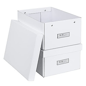 Bigso Karin Collapsible Storage Box | Photo Storage Box with Labelframe for Identification | Simple Assembly without Tools | Decorative Storage Boxes with Lids | 8.9″ x 12.4″ x 5.4″ | 2 Pack | White