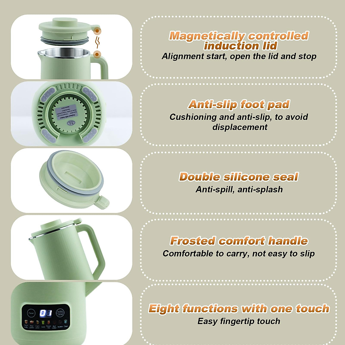 Milk Frother Electric, 500ml Coffee Frother Milk Frother with 10 Blades Temperature Control Homemade Oat Coconut Soy Or Plant Based Milks And Non Dairy Beverages for Latte Cappuccinos Macchiato(green)