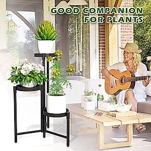 3 Tier Great tube Plant Stand Indoor Outdoor Black Metal Flower Holder for Multiple Pots Tall Corner Plant Shelf Rack Tiered Planter Stands Iron Potted Shelves Vertical for Patio, Balcony, Garden