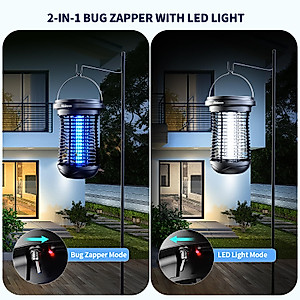 Solar Bug Zapper Outdoor, 2 in 1 Mosquito Zapper with LED Light, Rechargeable Cordless Fly Zapper with 2500mAh Battery, Auto On/Off Light Control, Electric Fly Traps for Patio,Backyard,Garden