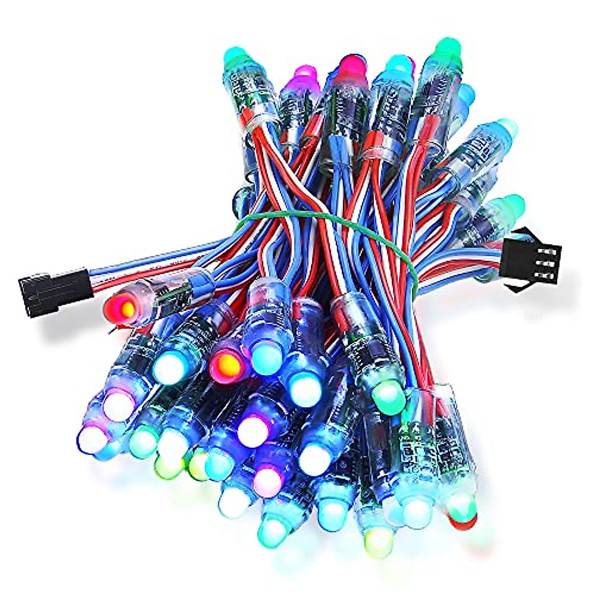 GMJYC DC 5V 50pcs WS2811 Pixels Christmas Lights Outdoor Individually Addressable IP68 Waterproof LED String Lights Diffused Digital RGB LED Lights Full Color 12mm, for Garden/Party/Advertising Signs