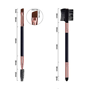 Duo Eyebrow Brush, Eyebrow Brush Eyelash Comb and Eye Shadow Brush, Professional Angled Eye Brow Brush and Spoolie Brush Set (Black)