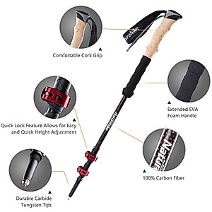 Naturehike Ultralight Trekking Poles, 100% 3K Carbon Fiber, Collapsible Hiking Poles, Telescopic Adjustable Walking Sticks for Backpacking Camping, Quick Locking, Carry Bag and Accessories Included