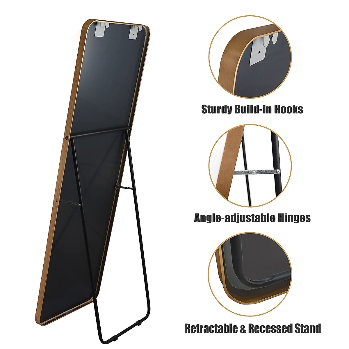 PHAREGE Brass Gold Full Length Mirror with Stand, 60x18 inch Full Body Size Standing Mirror for Bedroom Floor, Anti-Slip Bottom