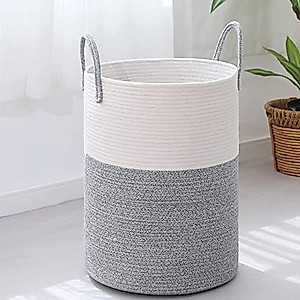 Large Laundry Basket Woven Cotton Rope Laundry Hamper 15" x 19.6" Woven Baby Laundry Basket for Blankets Toys Storage Basket Natural cotton thread clothing sorting basket