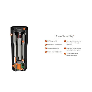Ember Temperature Control Travel Mug 2, 12 oz, Black, 3-hr Battery Life - App Controlled Heated Coffee Travel Mug - Improved Design