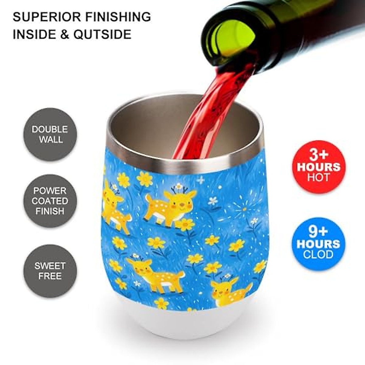 OPTKSNCU 304 Stainless Steel Insulated Cup with Lid, Yellow Sika Deer Print Durable, And Easy to Clean – Ideal for Home, Office, And Gift Giving