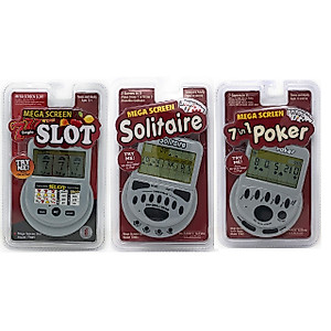 John N. Hansen Mega Screen Handheld Gambling Game Pack Bundle of 3 - Solitaire - Slot Machine - Poker