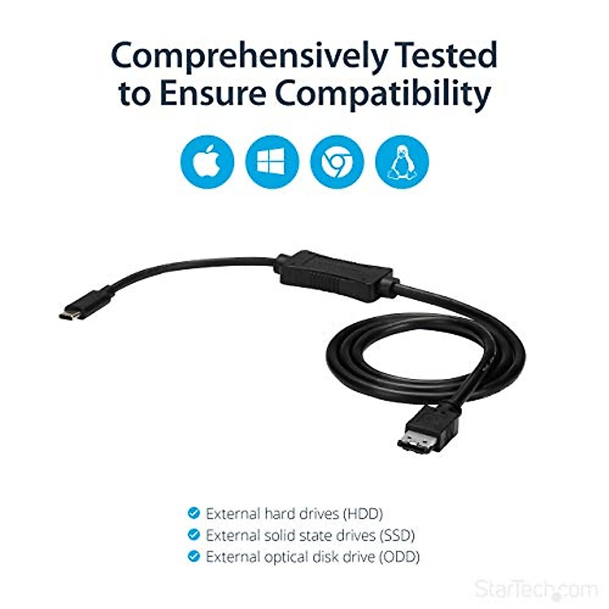 StarTech.com USB C to eSATA Cable - 3 ft / 1m - 5Gbp - for HDD/SSD/ODD - External Hard Drive Adapter - USB 3.0 to eSATA Converter (USB3C2ESAT3)