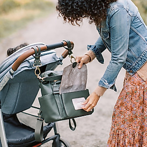 TWELVElittle Peek A Boo Convertible Hobo Diaperbag Backpack with Changing Pad, Wipes Case and Stroller Clips, Vegan Leather- Olive