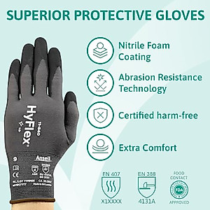 HyFlex 11-840 Ergonomic Abrasion-Resistant Nitrile Foam Industrial Gloves for Automotive, Fabrication, EMS, Utilities - Size 9, Black (12 Pairs)