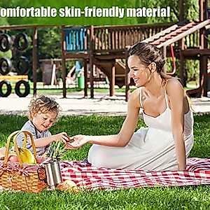 Picnic Basket Natural Woven Woodchip Basket with Double Folding Handles, Picnic Blanket Easter Basket for Easter Egg Candy Halloween Christmas Kids Toy Storage (Red and White Grid)