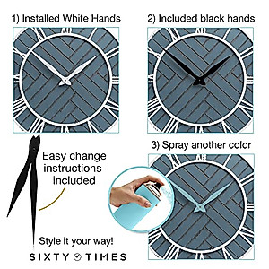 Sixty Times Hamptons - - Wall Clock 24 Inch - - Silent - - Metal & Wood - - Rustic Ocean Blue & White