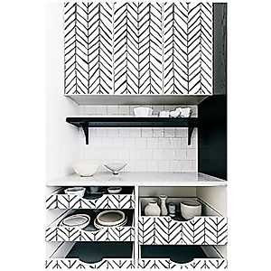 HAOKHOME 96020-1 Boho Stripe Peel and Stick Wallpaper Herringbone Black White Vinyl Self Adhesive Room Decor Contact Paper 17.7in x 9.8ft