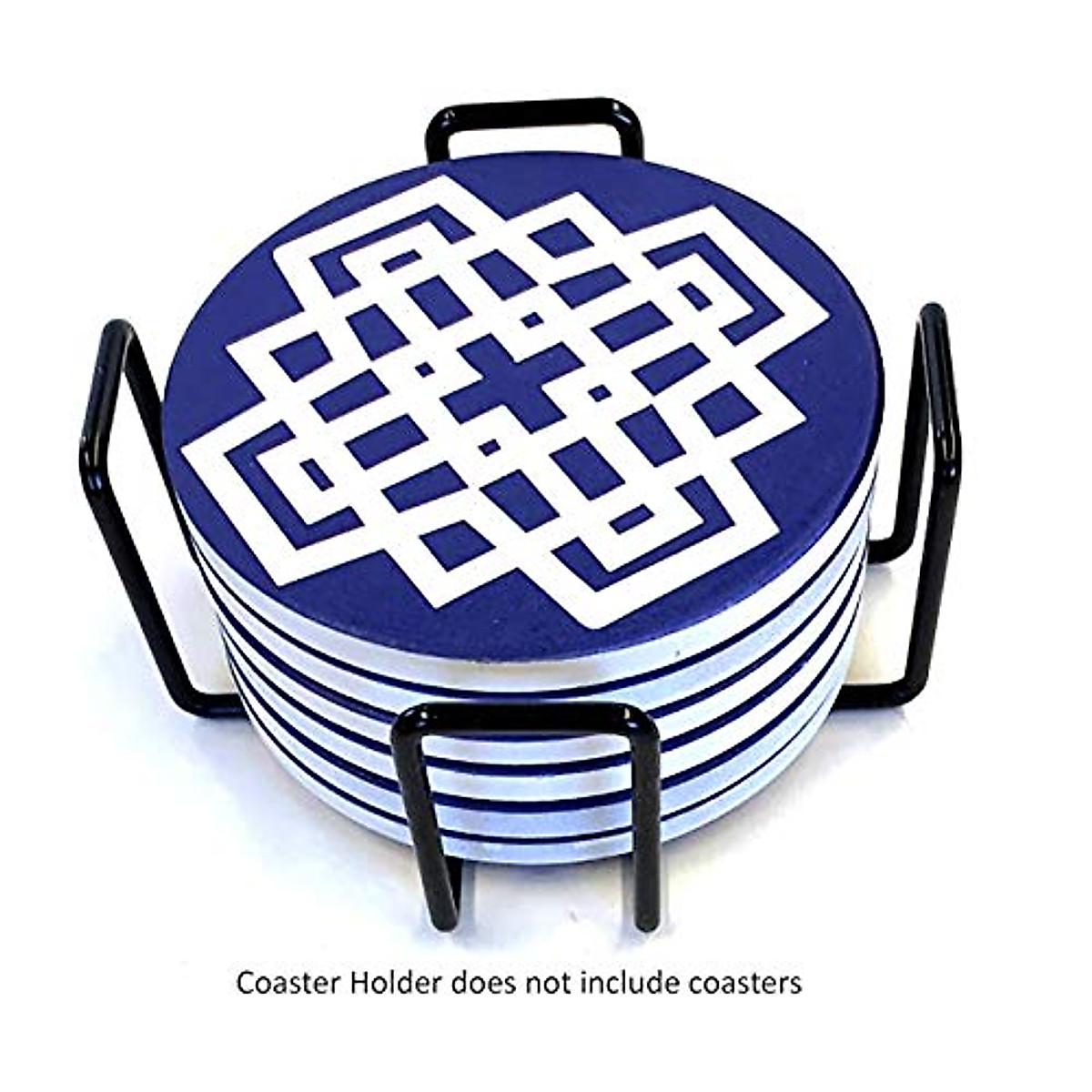 4.5 Inch Premium Black Iron Metal Coaster Holder for Both Round and Square Coasters New Modern Design. Stronger, Thicker Construction Holds Up to 7 Coasters (1)