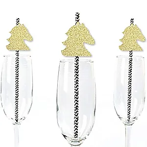 Gold Glitter Horse Party Straws - No-Mess Real Gold Glitter Cut-Outs and Decorative Kentucky Horse Derby Horse Race Party Paper Straws - Set of 24