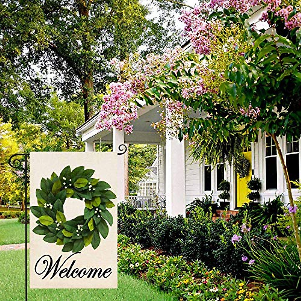 Baccessor Spring Summer Welcome Wreath Garden Flag Magnolia Leaves Small Yard Flag Vertical Double Sided Burlap Farmhouse Seasonal for Lawn Outdoor Outside Decoration 12 x 18 Inch