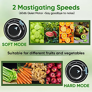 COZII Cold Press Juicer,Slow Masticating Juicer Soft/hard Mode & Quiet Motor,3.6 Inch Large Feed Chute For Vegetable and Fruit,Easy to Clean 150W Juicer Machines,Dishwasher Safe,High Juice Yield