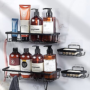 Yueranhu 4-Pack Shower Caddy bathroom wall organizer, Adhesive Bathroom shelf with hooks, No Drilling Soap Shampoo Holder Shower Shelf, Bathroom Accessories, Kitchen Shelf Rack, Black