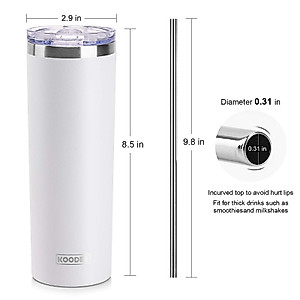 koodee 20 oz Skinny Tumblers (4 Pack) Stainless Steel Insulated Tumbler with Lids, Straws and Straw Brushes（Teal/Pink/Black/White）