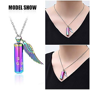 shajwo Cremation Jewelry Paw Print Urn Necklaces for Human Pet Ashes Cylinder Urn Pendant Keepsake Memorial Ash Locket Holder Necklace for Men Women,Rainbow