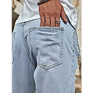 WDIRARA Men's High Waisted Ripped Skinny Jeans Long Denim Pants with Pocket Light Wash S