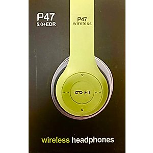 Athletic Wireless Bluetooth On Ear P47, Lightweight FM Radio Travel Headphones (Neon Green)