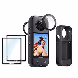 Rszfnjxry Silicone Protective Cover Case,Screen Protectors and Lens Guards Cap for Insta360 x3,Bundle Include 1pc Silicone Case+2pcs Screen Protectors+2pc Lens Guards Cap