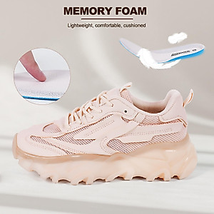 LUCKY STEP Women‘s Chunky Fashion Sneakers Platform Dad Cusual Classic Mesh Walking Shoes Comfortable Lace up Travel Sneakers(Pink,9B(M) US)
