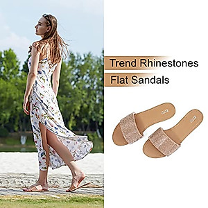 REDTOP Women's Slip on Sandals Slide Glitter Bling Casual Sandal Flat Open Toe Sparkle Slides Rose Gold Size 9