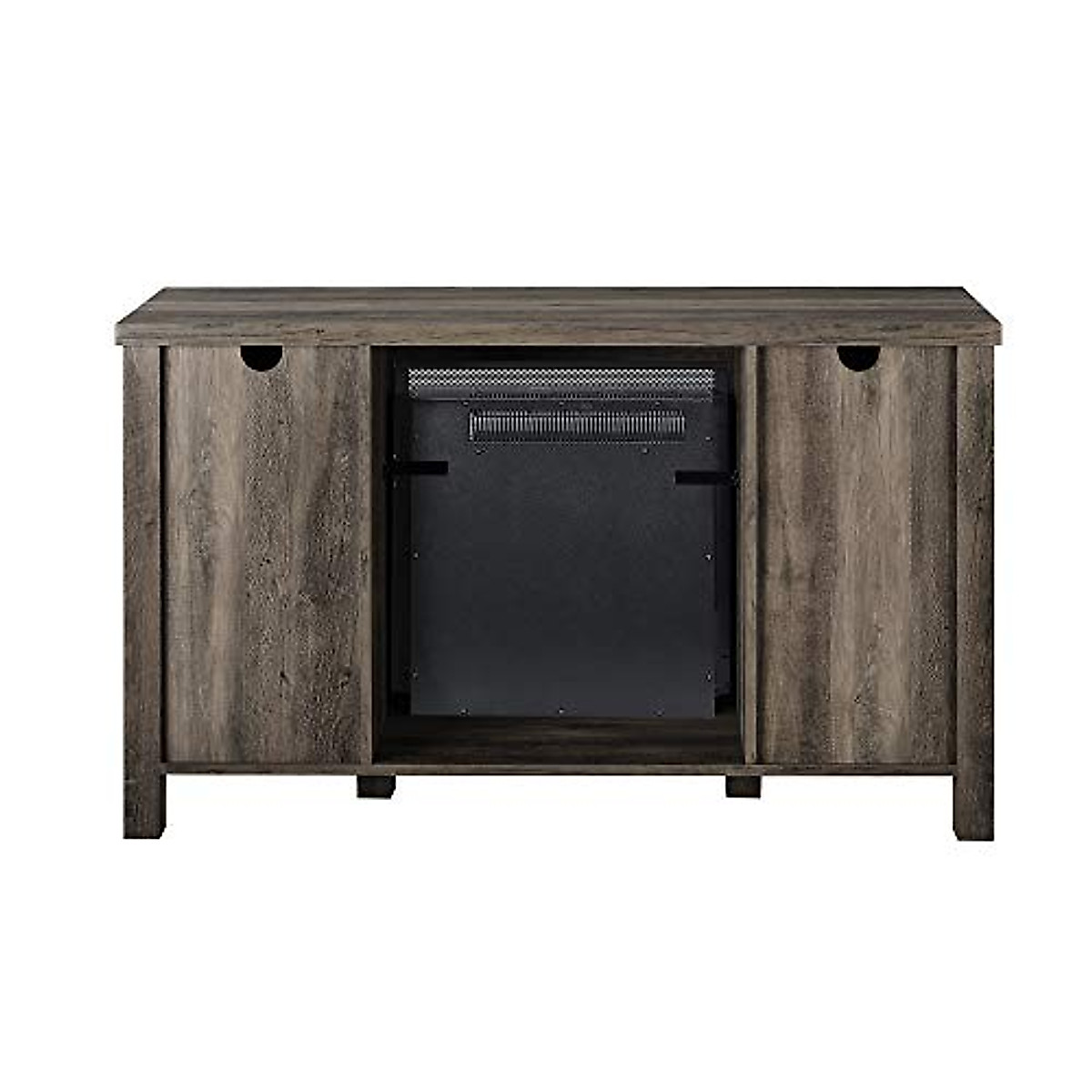 Walker Edison Tall Farmhouse Metal Mesh Barndoor and Wood Universal Fireplace TV Stand or TV's up to 55" Flat Screen Living Room Storage Entertainment Center, 48 Inch, Grey Wash